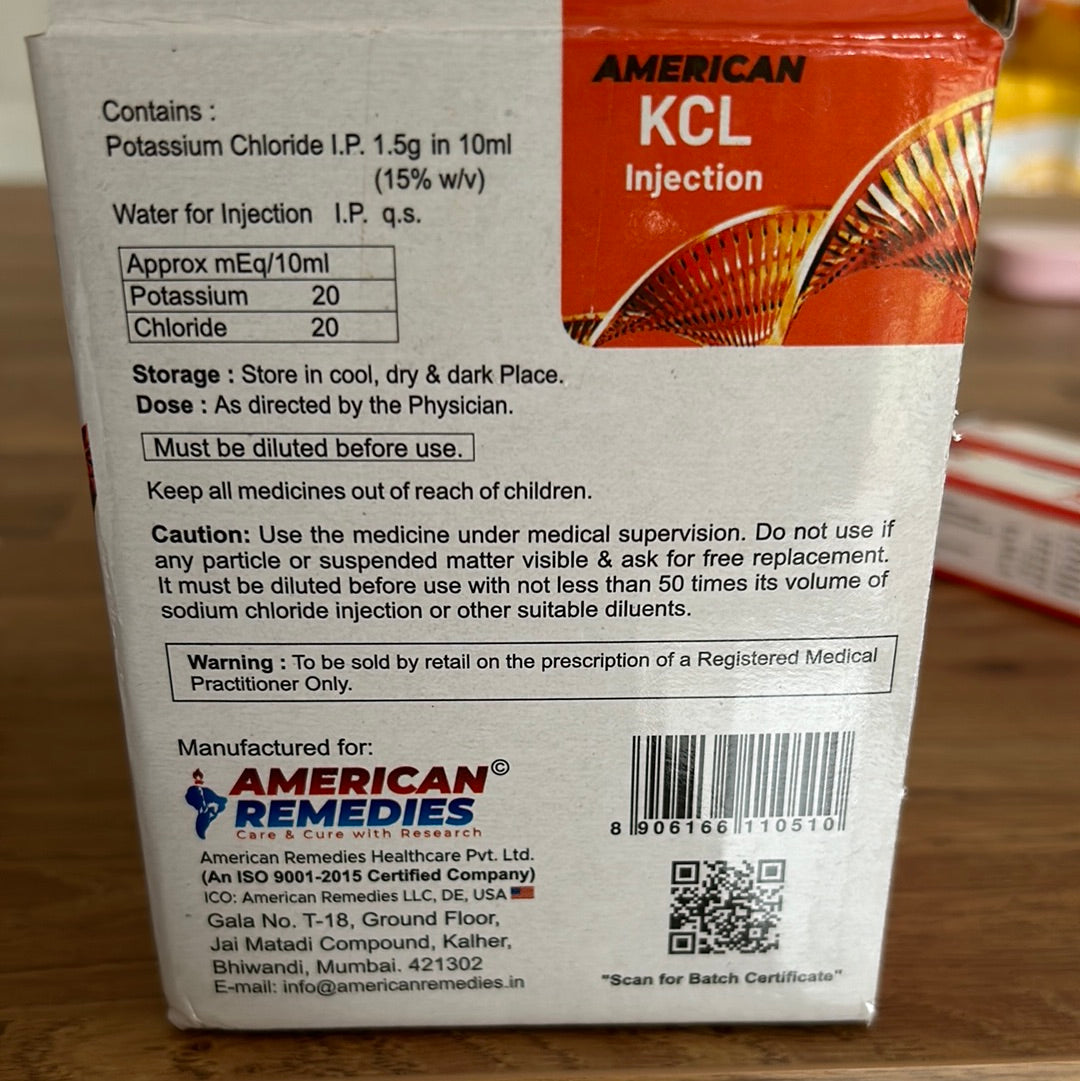Potassium Chloride 10 x 10ml ampoules American Remedies – Prevention4Health