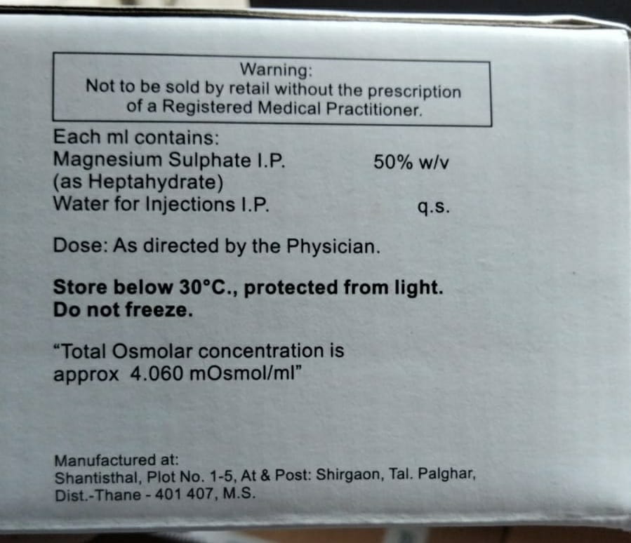 Magnesium Sulphate Injection IM IV 2 mg a vial – Prevention4Health